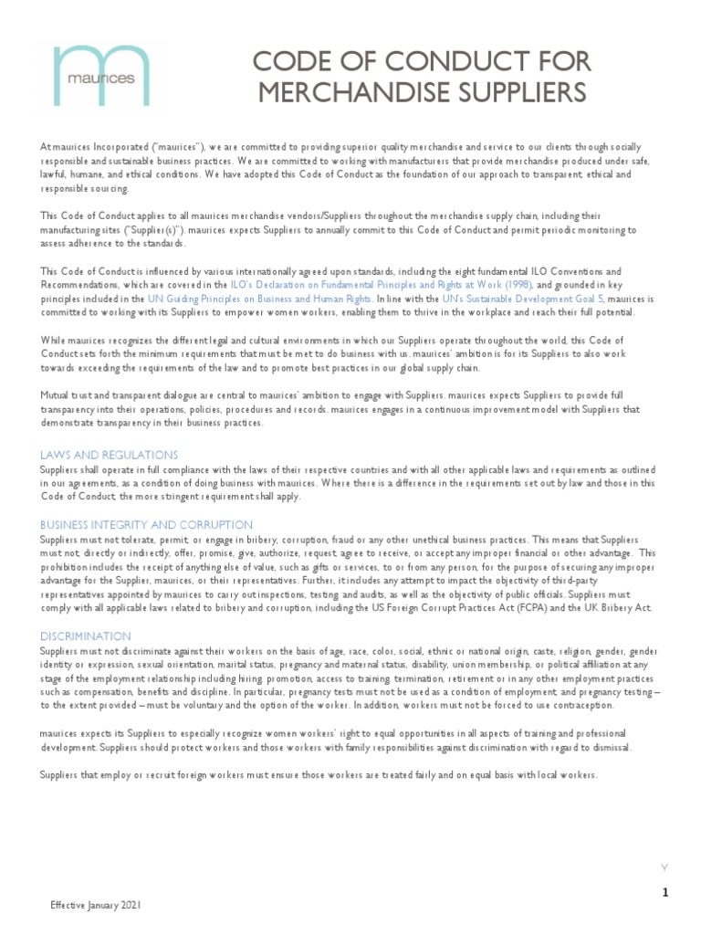 Maurices Code of Conduct - PT. Pan Pacific Jakarta - Encrypted | PDF ...