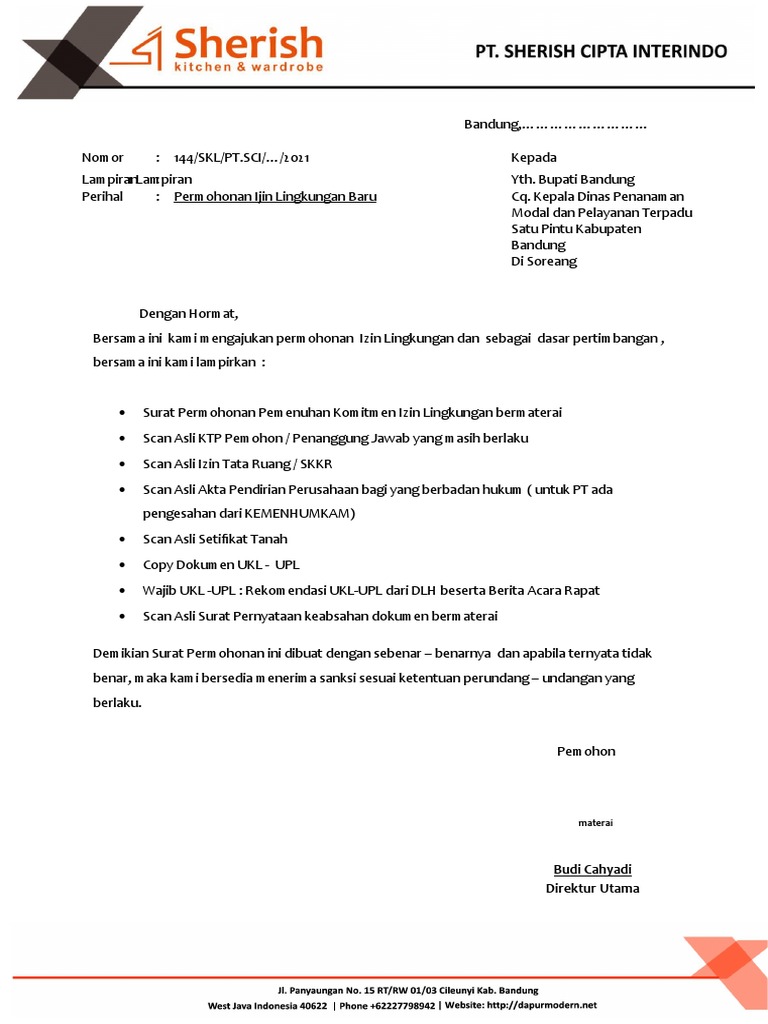 Permohonan Izin Lingkungan PT SCI | PDF