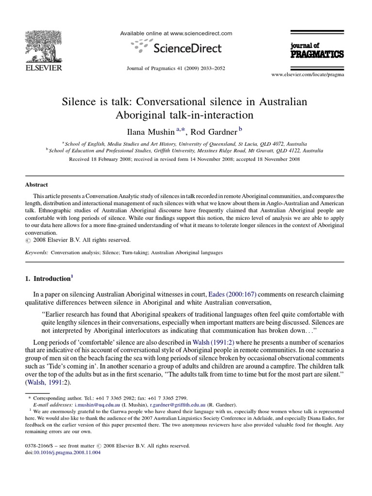 Silence Is Talk Conversational Silence In Australian Aboriginal Talk In