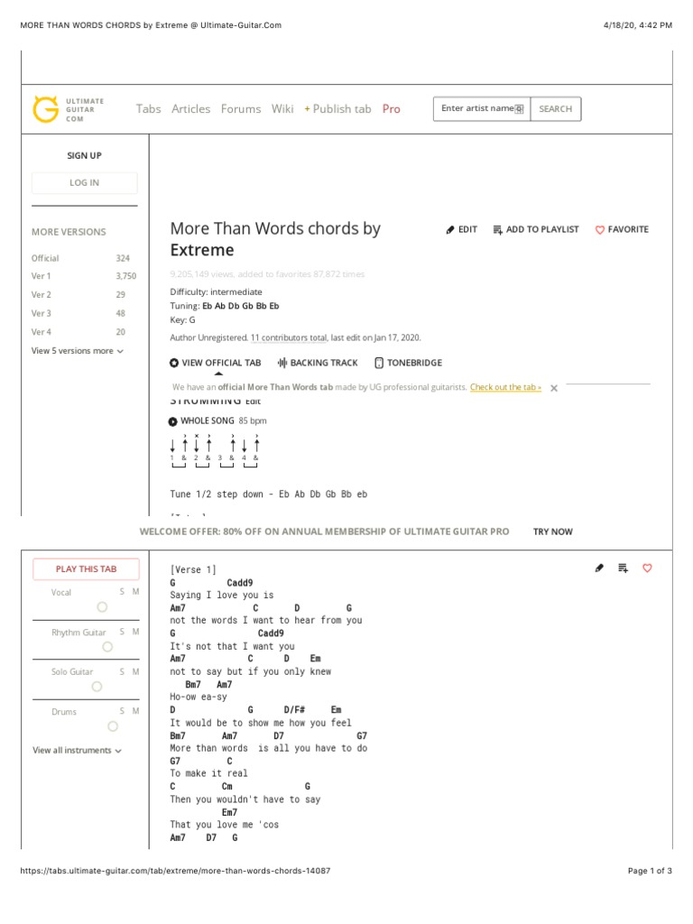 MORE THAN WORDS CHORDS by Extreme @ | PDF | Songs | Musical Forms