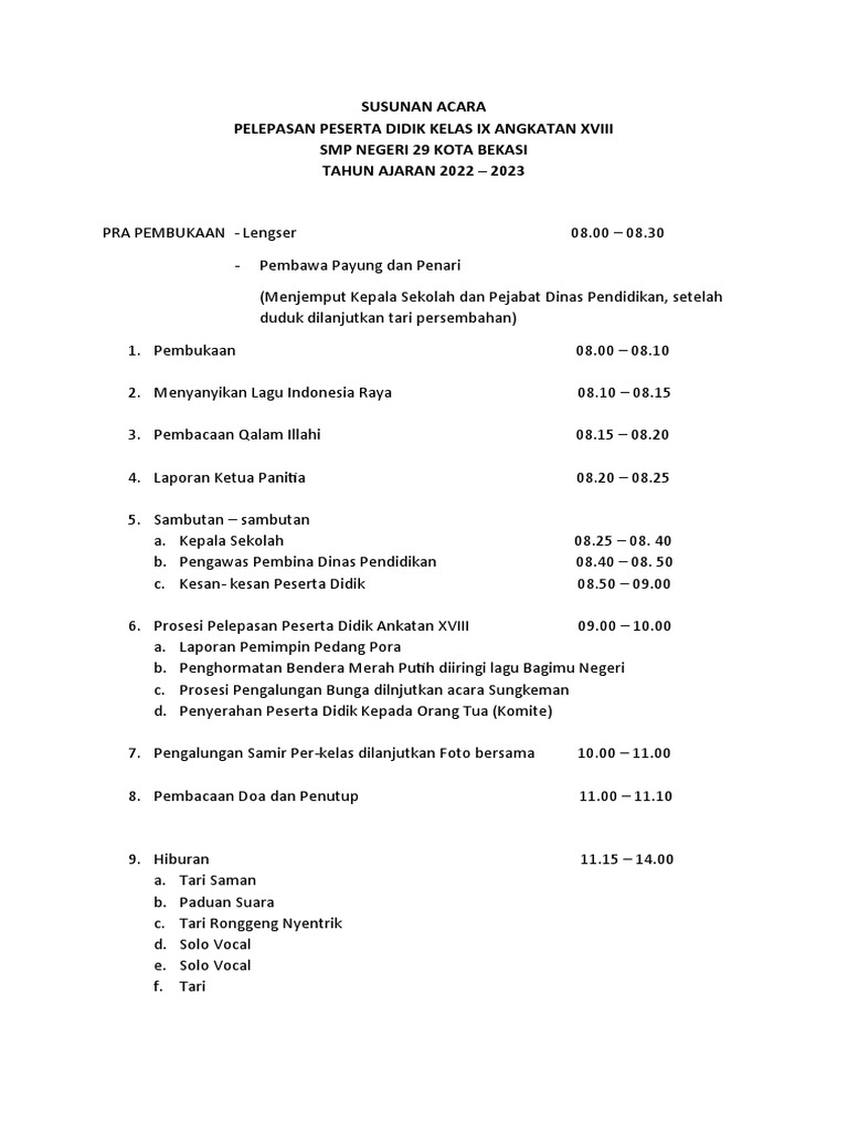 Susunan Acara Pelepasan Xviii | PDF Susunan Acara Pelepasan Xviii | PDF