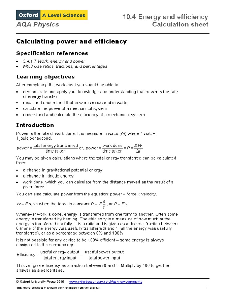 Power and Efficiency Calculations Guide | PDF | Power (Physics) | Mechanics