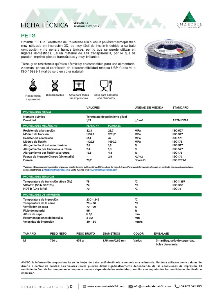 TDS PETG v1.2 - Es | PDF | Ciencias fisicas | Ciencia de los Materiales