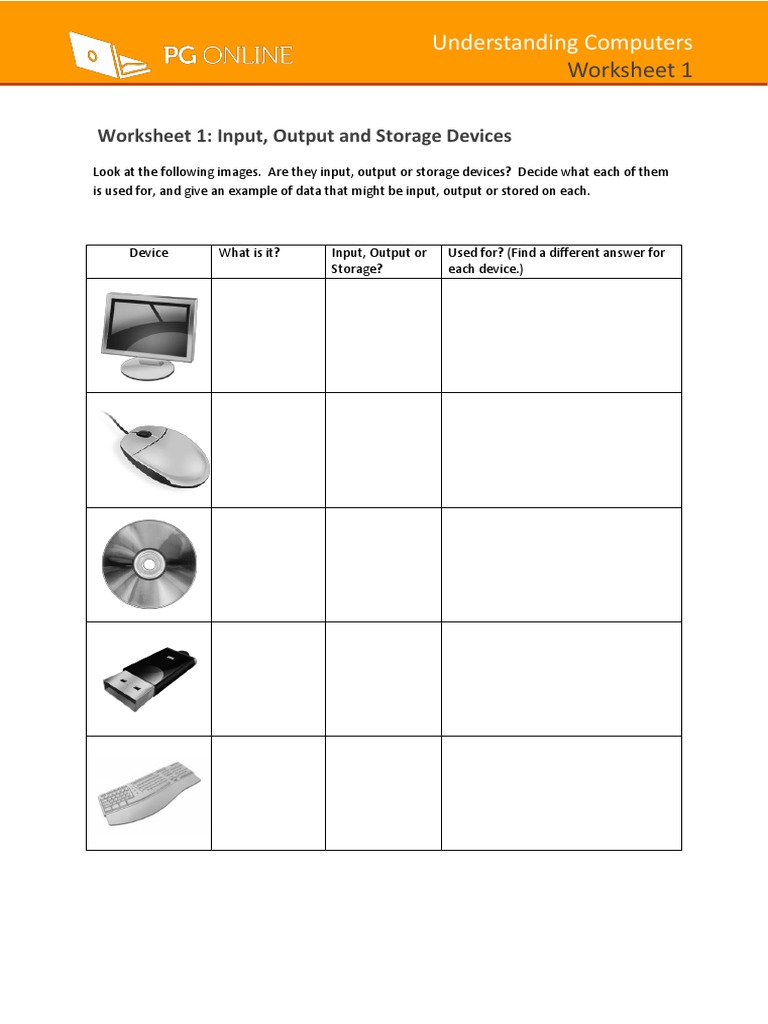 Input, Output & Storage Devices Worksheet | PDF