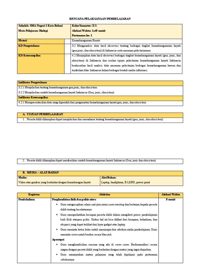 RPP 1 Lembar Keanekaragaman Hayati | PDF | Karier & Perkembangan | Kesehatan Holistik