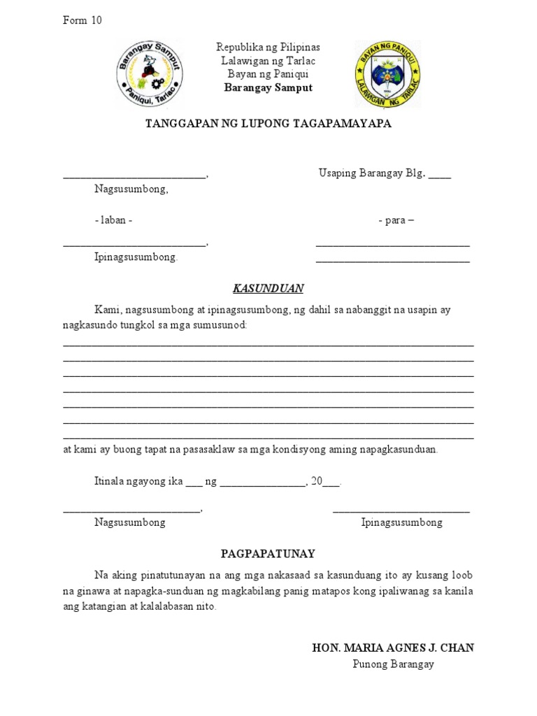 Form 10 - Kasunduan | PDF