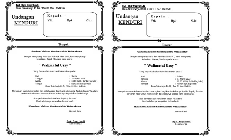 Undangan Kenduri 1 Lembar Jadi 2 | PDF