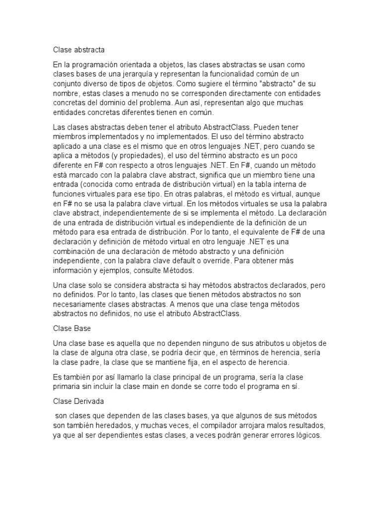 Clase Abstracta, Clase Base, Clase Derivada | PDF | Objeto (informática) | C