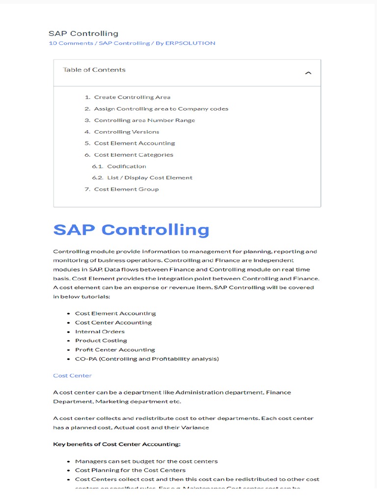 1 SAP Controlling Overview | PDF