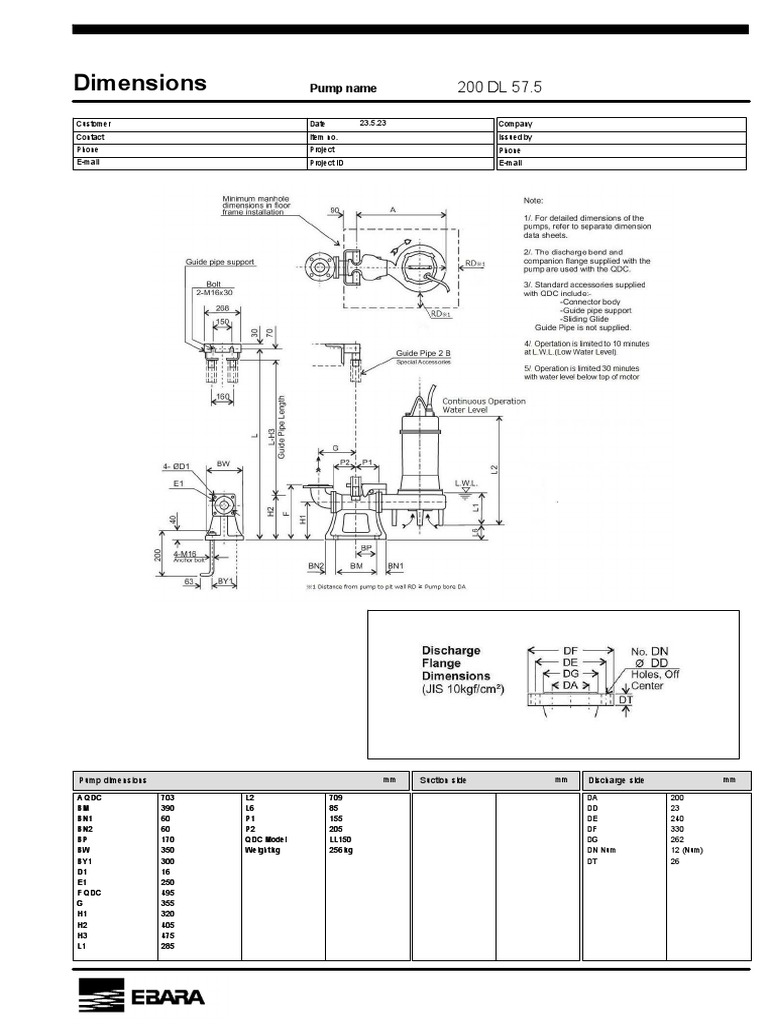 Technical Data - Ebara Pump - 200 DL 57.5 - 3 | PDF