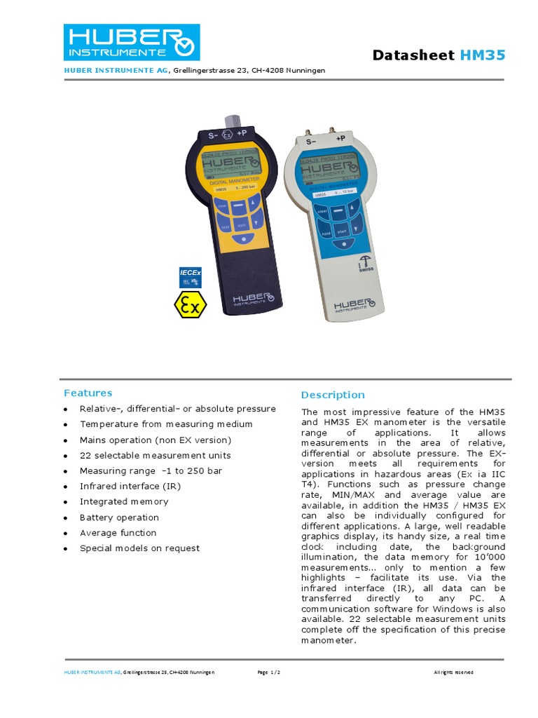 Huber - Hm35 Datasheet | Download Free PDF | Pascal (Unit) | Pressure ...