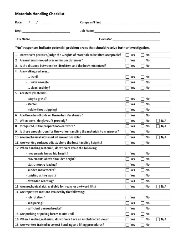 Material Handling Safety Checklist | PDF