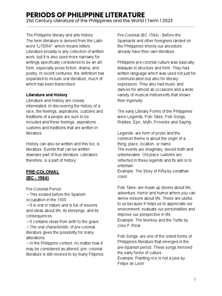 Overview of Philippine Literary Periods | PDF | Philippines | Tagalog ...
