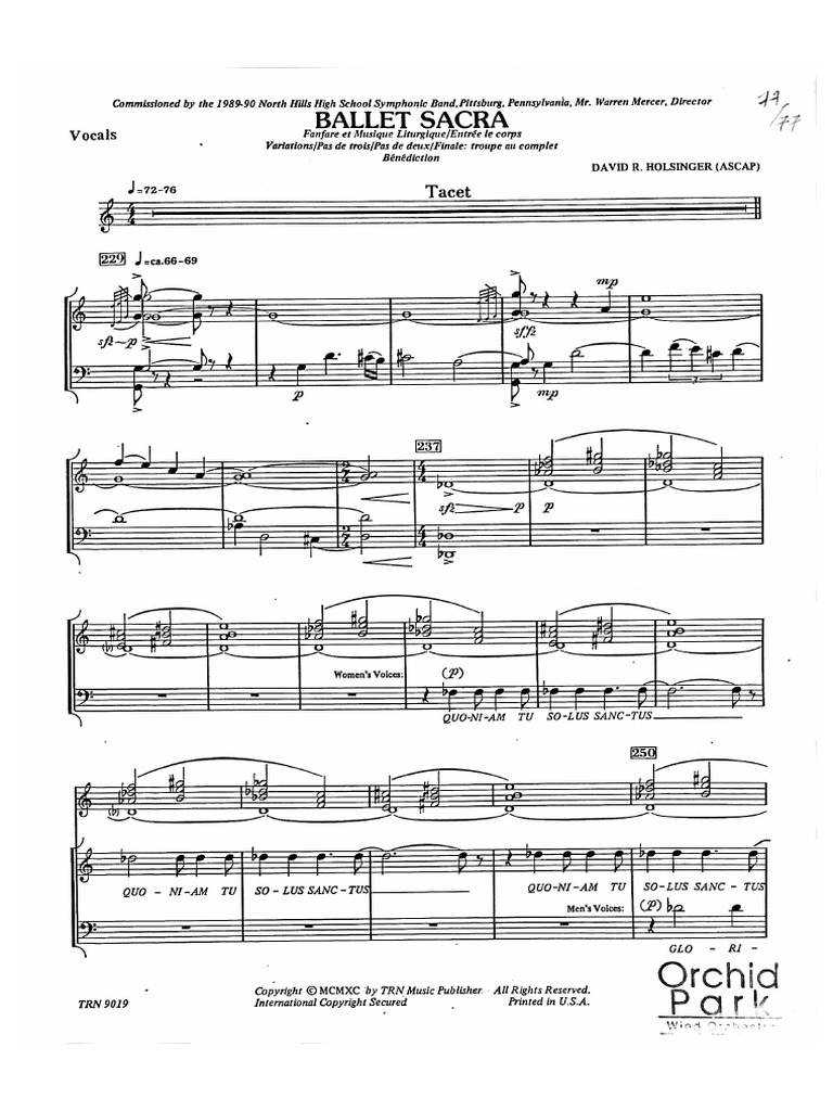 Ballet Sacra Holsinger - Vocals | PDF