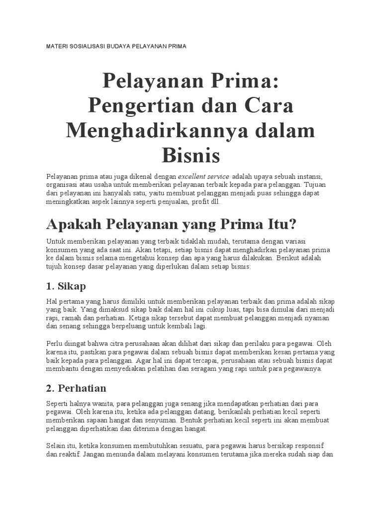 Materi Sosialisasi Budaya Pelayanan Prima | PDF