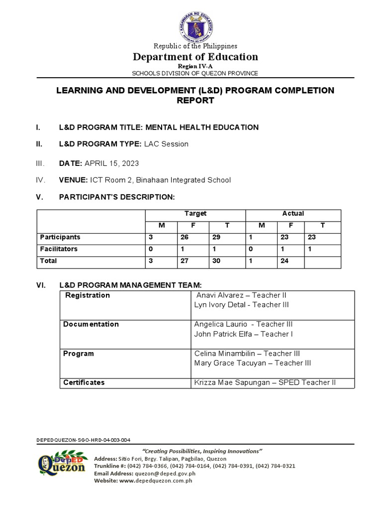 HRD Completion Report | PDF | Psychology | Cognition