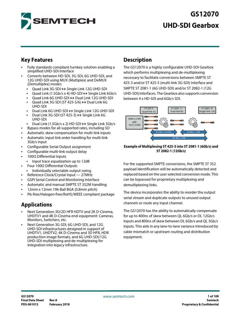 GS12070 UHD-SDI Gearbox Data Sheet | PDF | Computer Engineering ...
