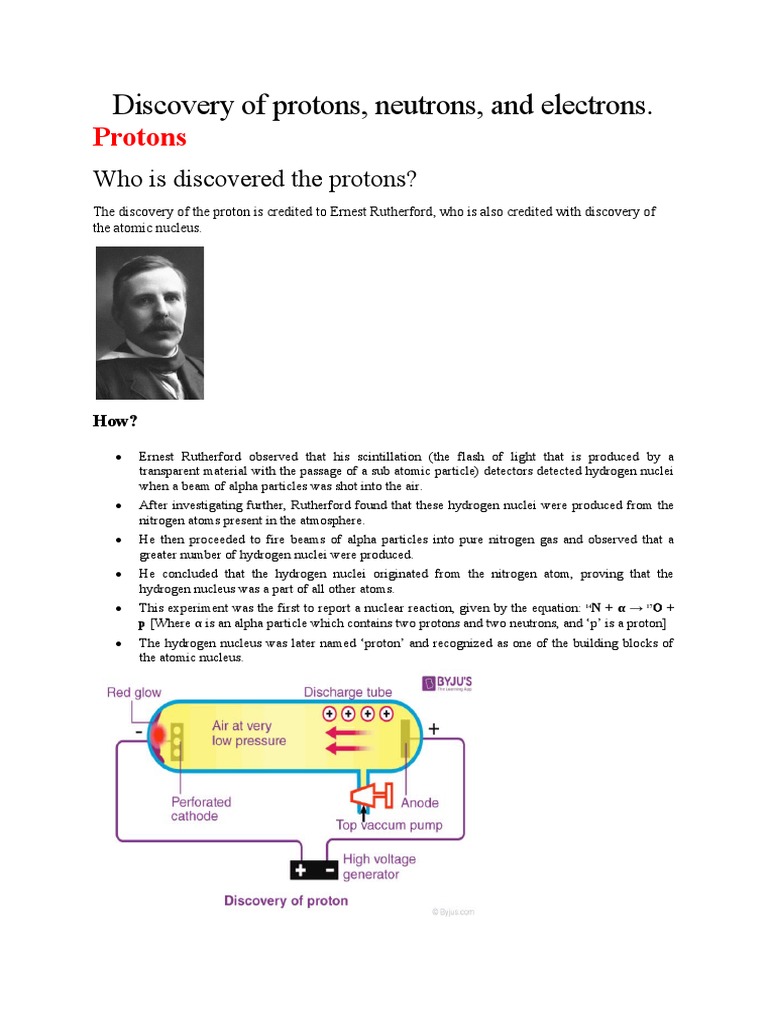 Discovery of Protons, Neutrons, Electrons | PDF | Neutron | Proton