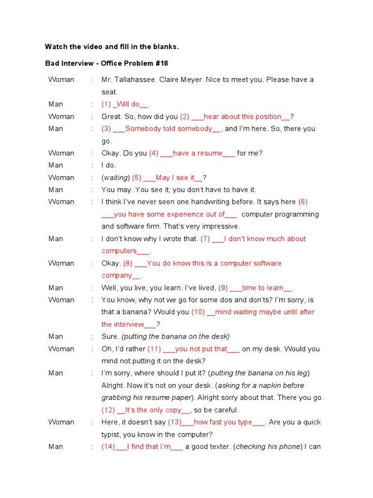 Bad Interview - Answer | PDF