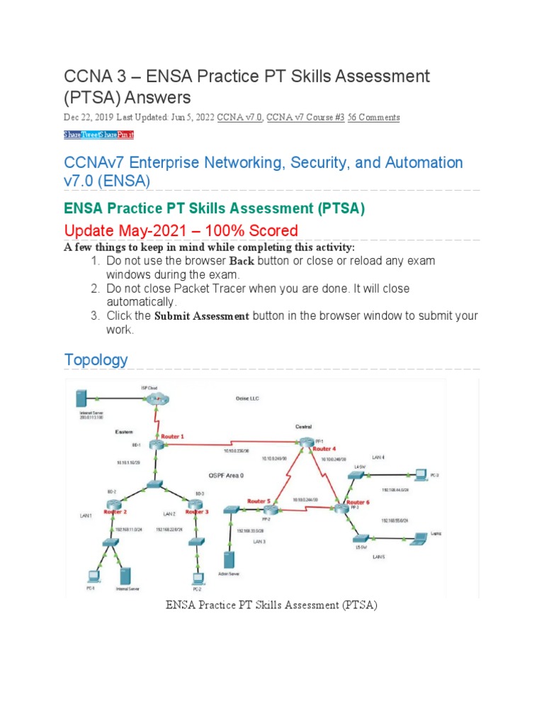 CCNA 3 ENSA Practice PT Skills Assessment (PTSA) | Download Free PDF | Ip Address | Router ...
