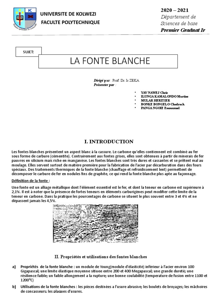 Propriétés et usages des fontes blanches | PDF | Fonte (métallurgie ...
