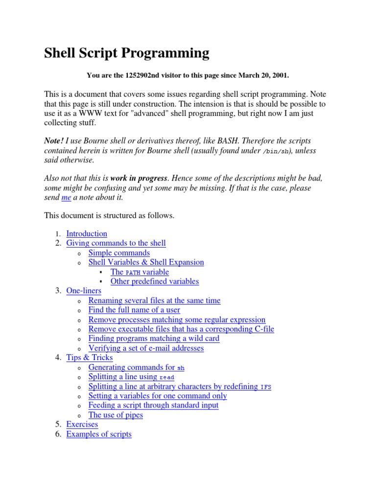 Shell Script Programming Pdf Command Line Interface Variable Computer Science