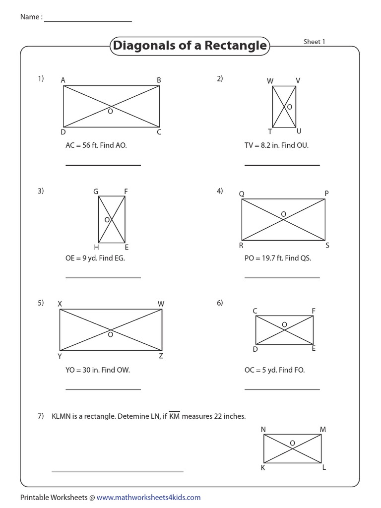 Rectangle Diagonals Worksheet | PDF