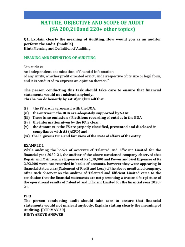 NATURE Obj and Scope of Audit | PDF