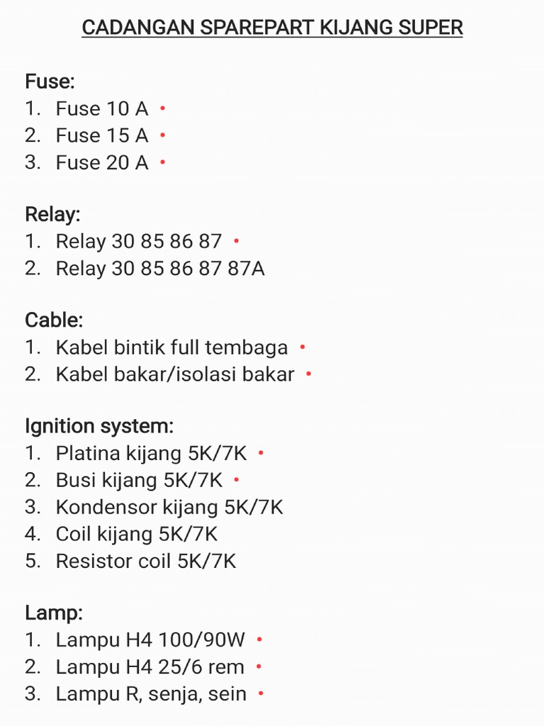 Cadangan Sparepart Kijang Super | PDF