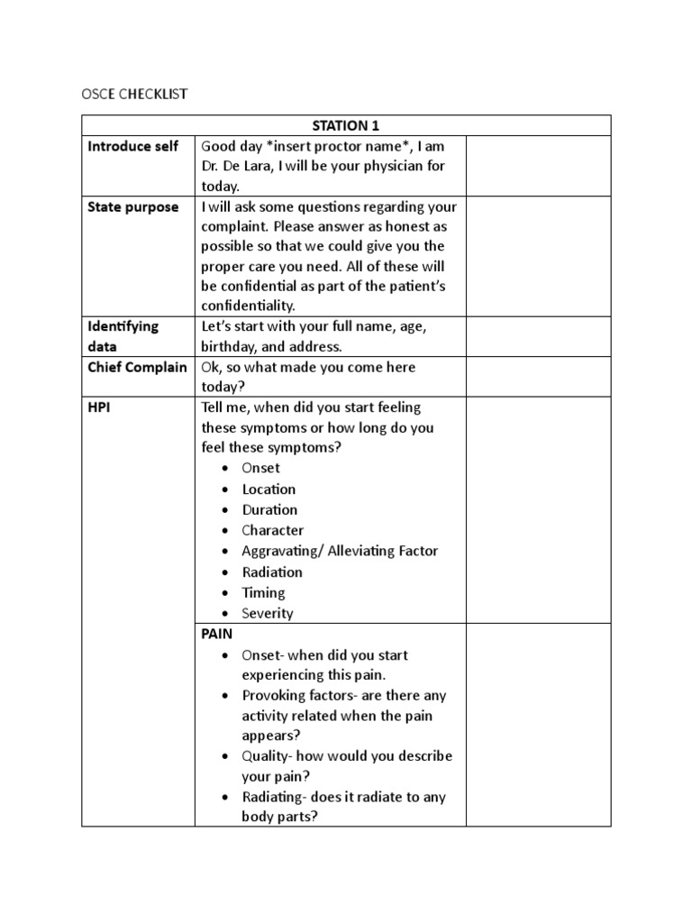Osce Checklist | PDF | Clinical Medicine | Medical Specialties Osce Checklist | PDF | Clinical Medicine | Medical Specialties