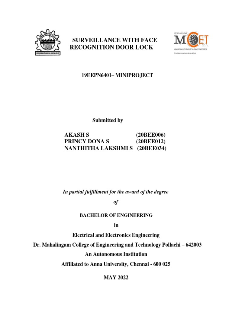 Surveillance With Face Recognition Door Lock | PDF | Arduino | Computer Engineering