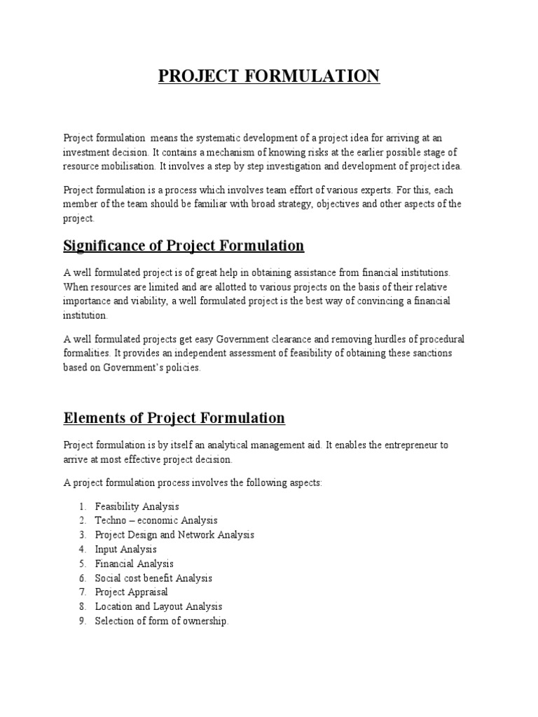 Project Formulation and Reporting Guide | PDF