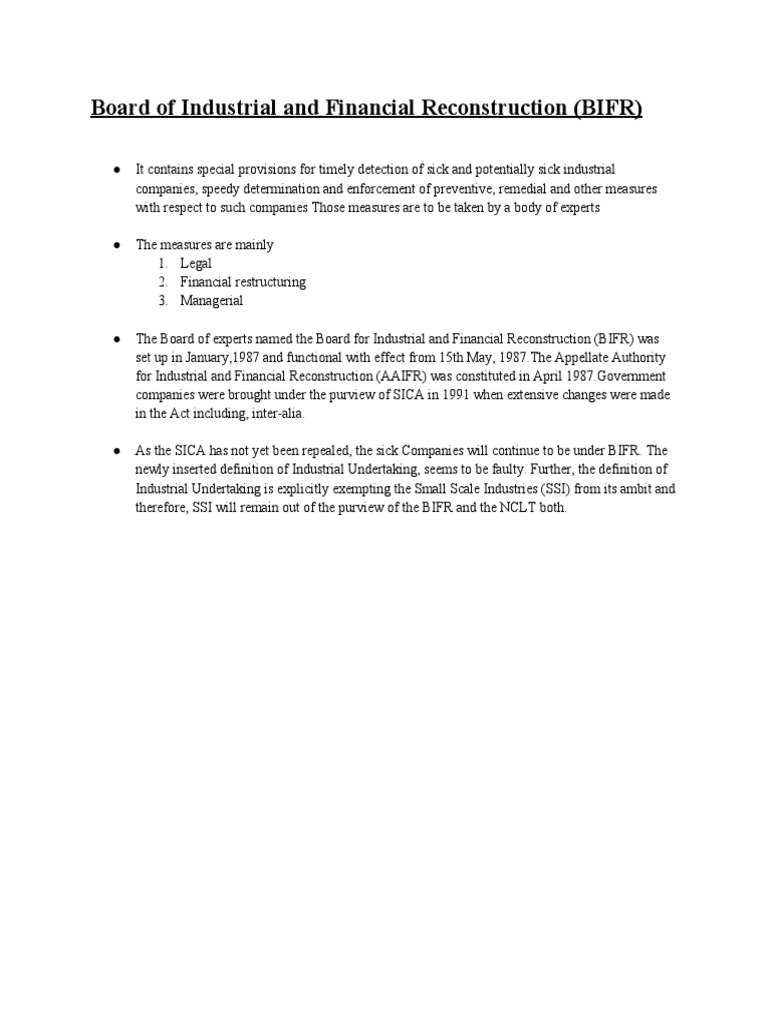 Board of Industrial and Financial Reconstruction (BIFR) | PDF