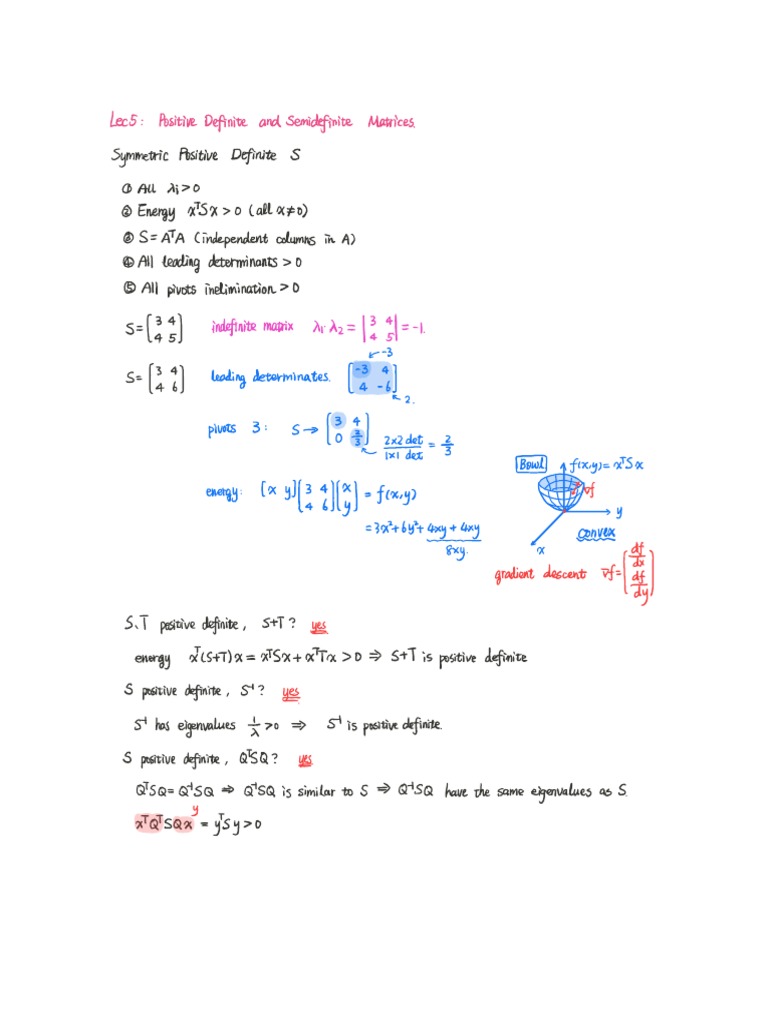 Lecture 5 - Positive Definite and Semidefinite Matrices | PDF
