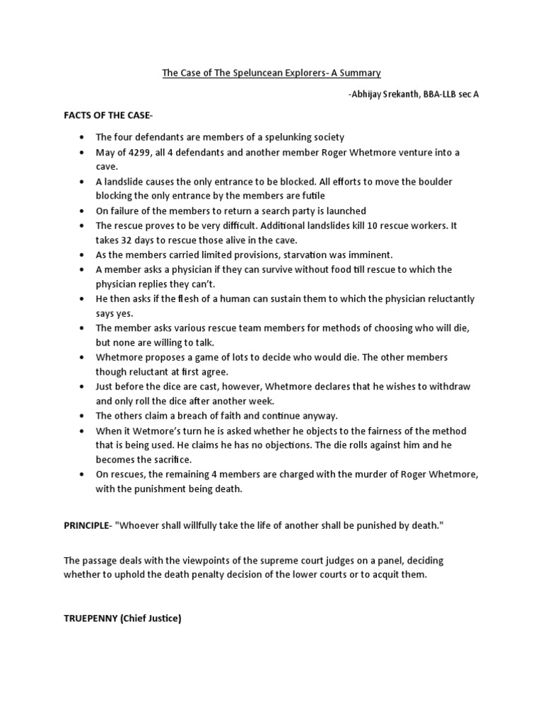 Summary of the Speluncean Explorers Case | PDF | Precedent | Ethical ...