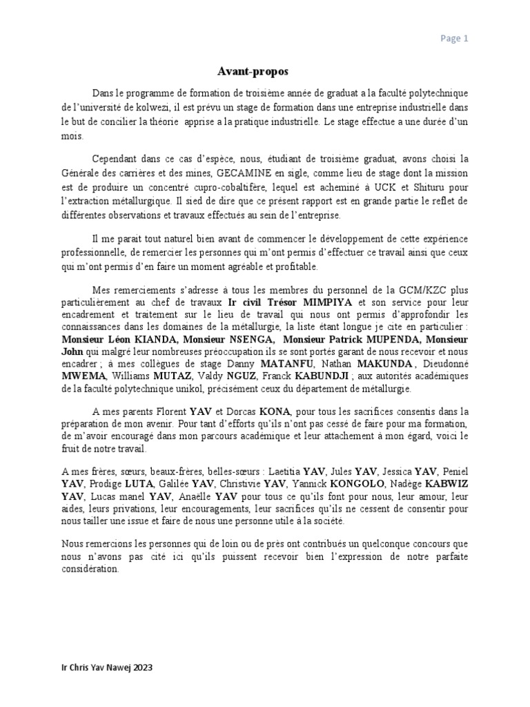 Ir Civil Chris Yav Rapport | PDF | Filtration | Chimie