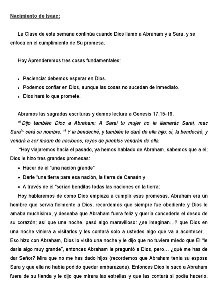 Nacimiento de Isaac | PDF | Abrahán | Sarah Nacimiento de Isaac | PDF | Abrahán | Sarah