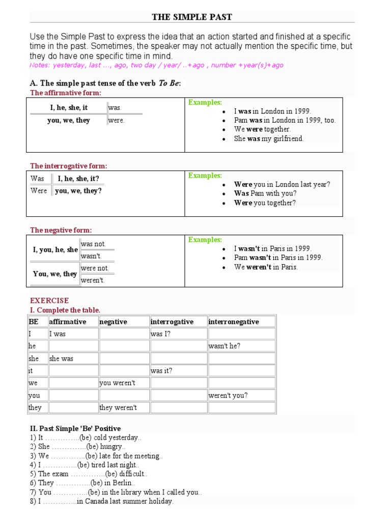 Simple Past Tense Exercises for Grade 7 | PDF
