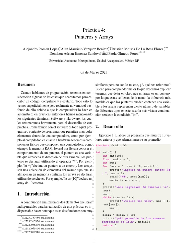PE Eq 01 Prac 04 23i | PDF | Puntero (Programación de computadora) | C