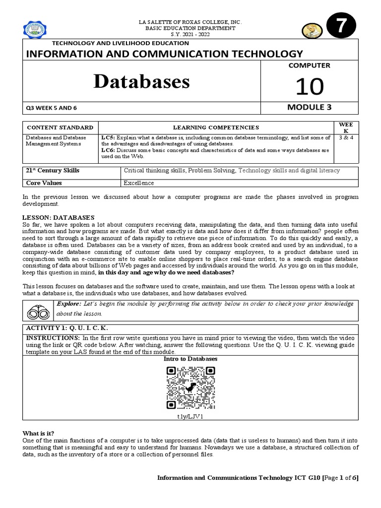 Grade 10 Ict Q3 W56 | PDF | Databases | Facebook