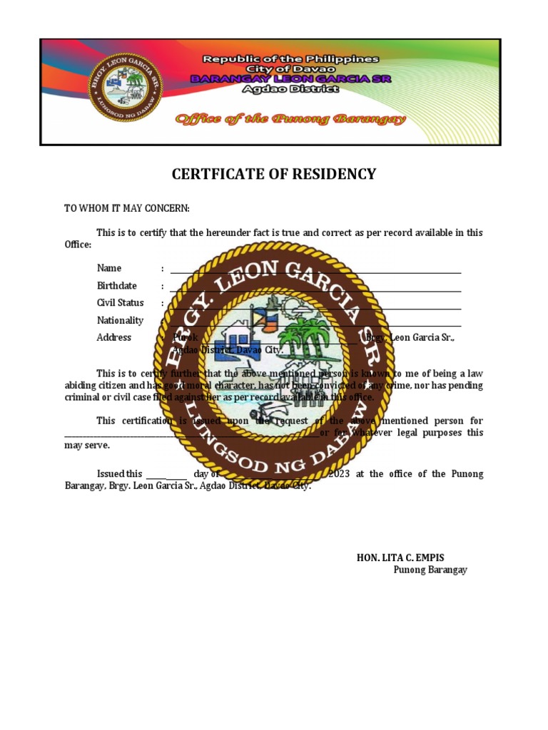 Brgy. Residency | PDF