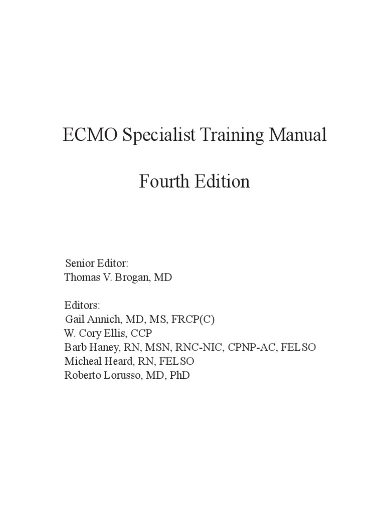 Ecmo Specialist Training Manual 4th Edition | PDF