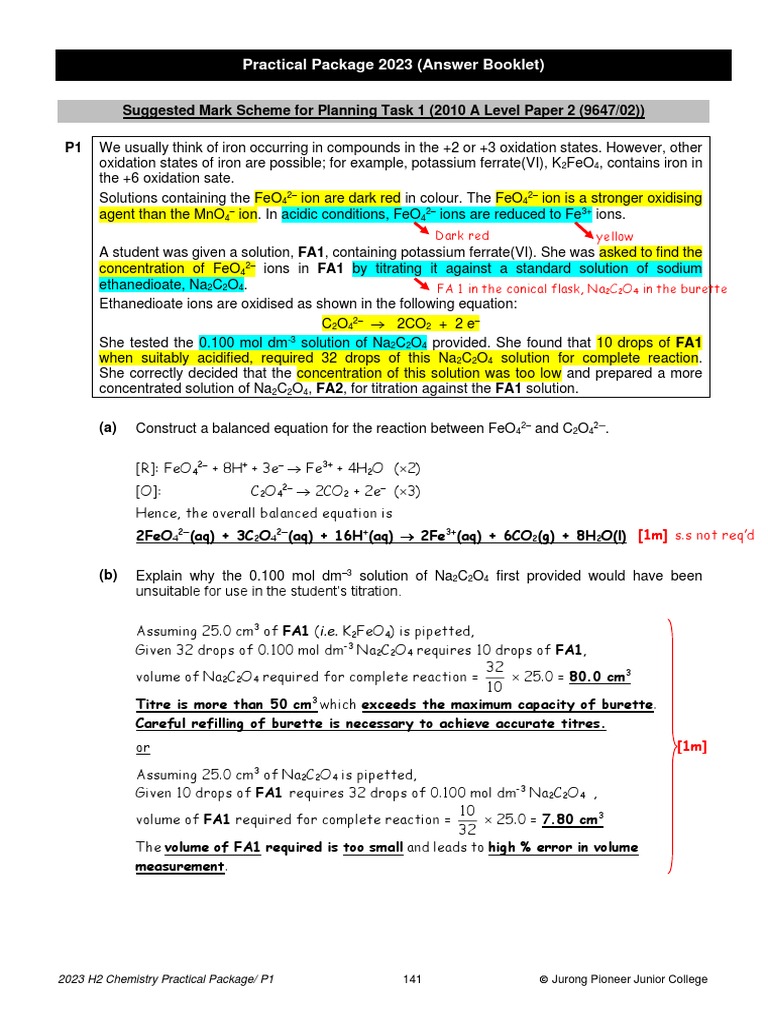 Section A Planning Tasks (Suggested Answers) | PDF | Chemistry | Titration