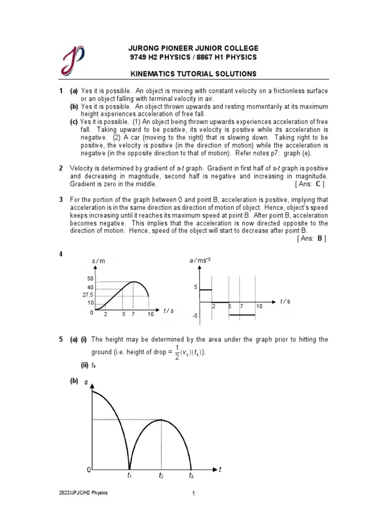 2022 Kinematics Tutorial Soln | PDF | Acceleration | Velocity