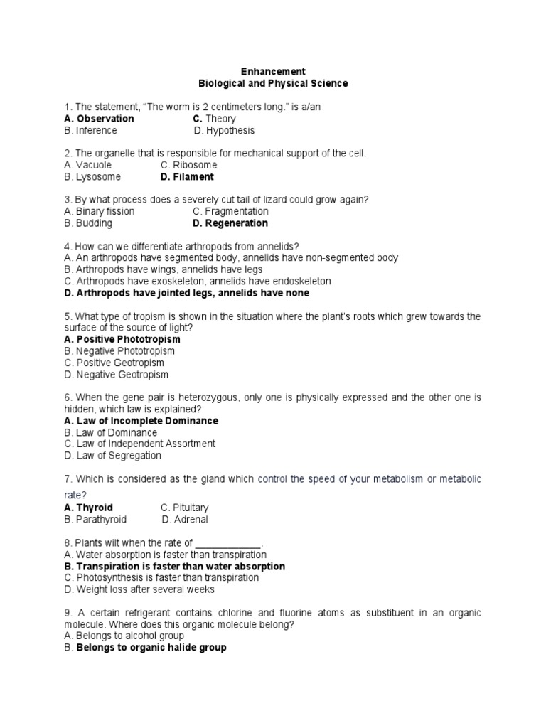 Science Enhancement Questions | PDF | Physical Sciences | Chemical ...