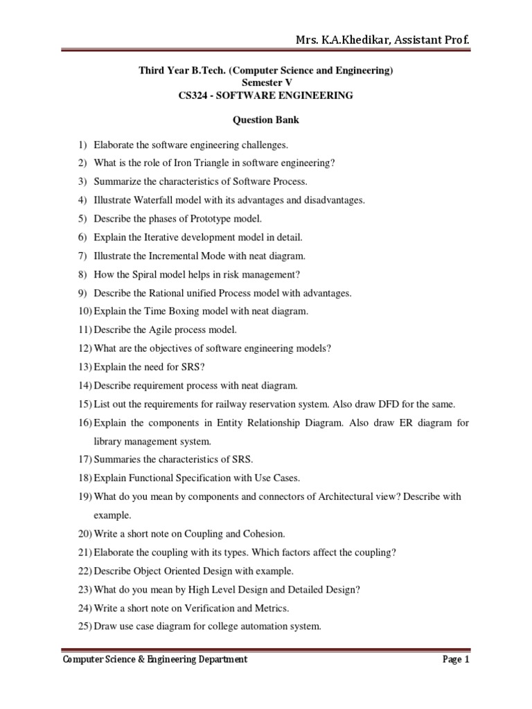 Software Engineering Question bank_KAK | PDF | Agile Software Development | Systems Engineering