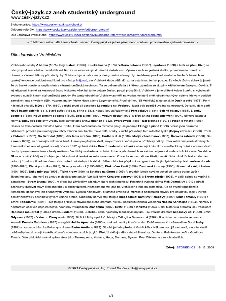 Dilo Jaroslava Vrchlickeho | PDF