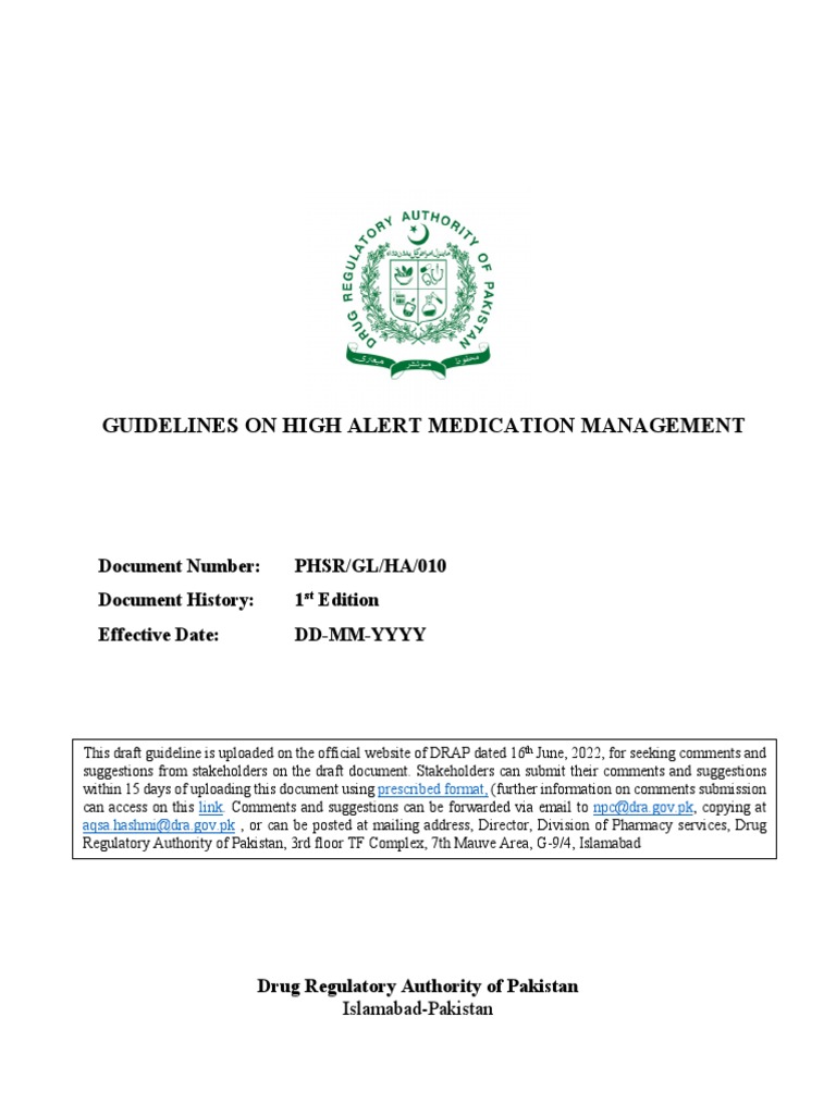 Guidelines On High Alert Medication Management | PDF | Medical ...