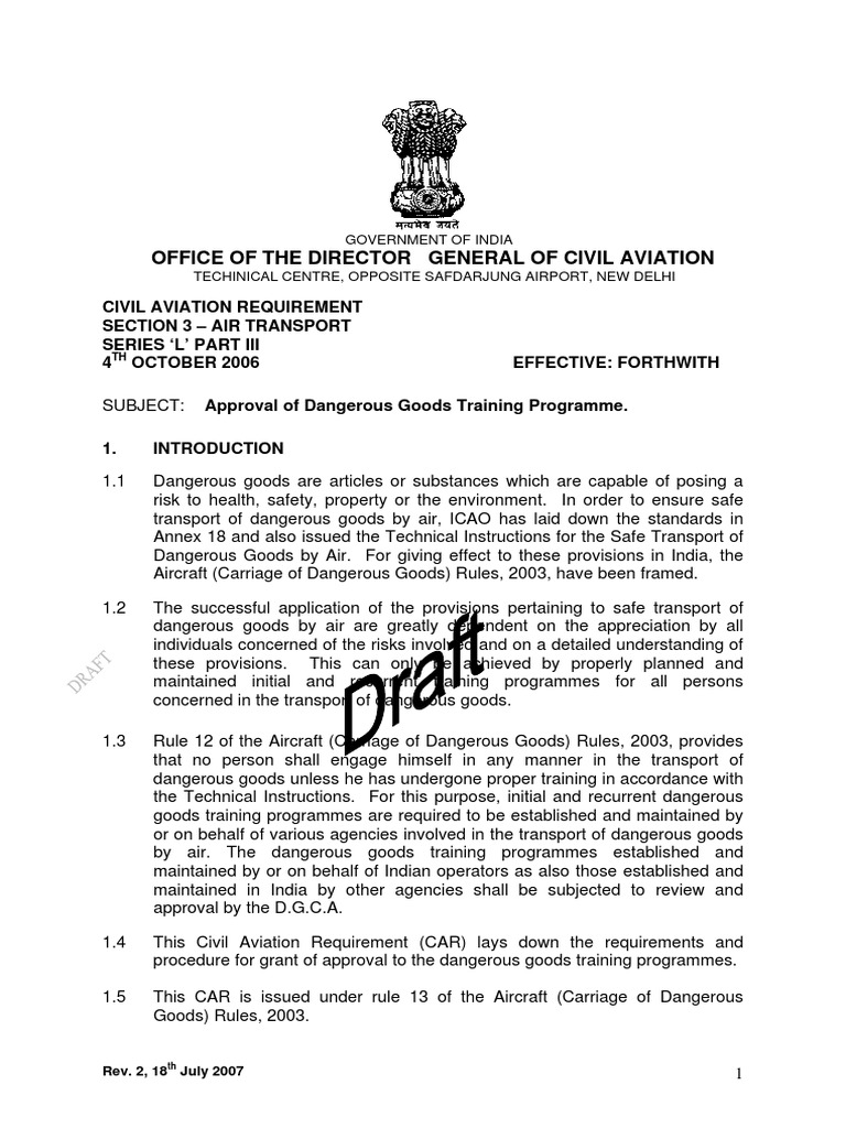 Dangerous Goods Training Programme DGCA | PDF | Dangerous Goods | Cargo