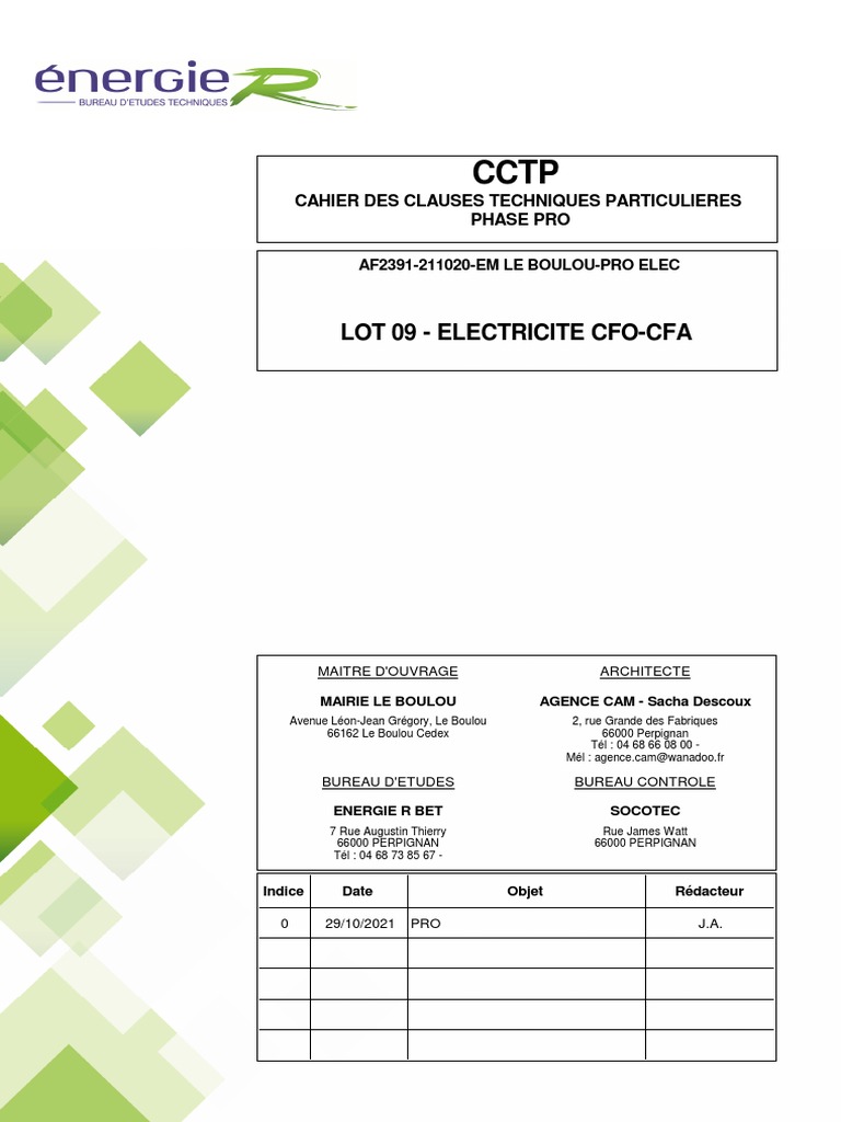 CCTP DPGF Lot 09 Electricite | PDF | Réseau électrique | Santé et ...